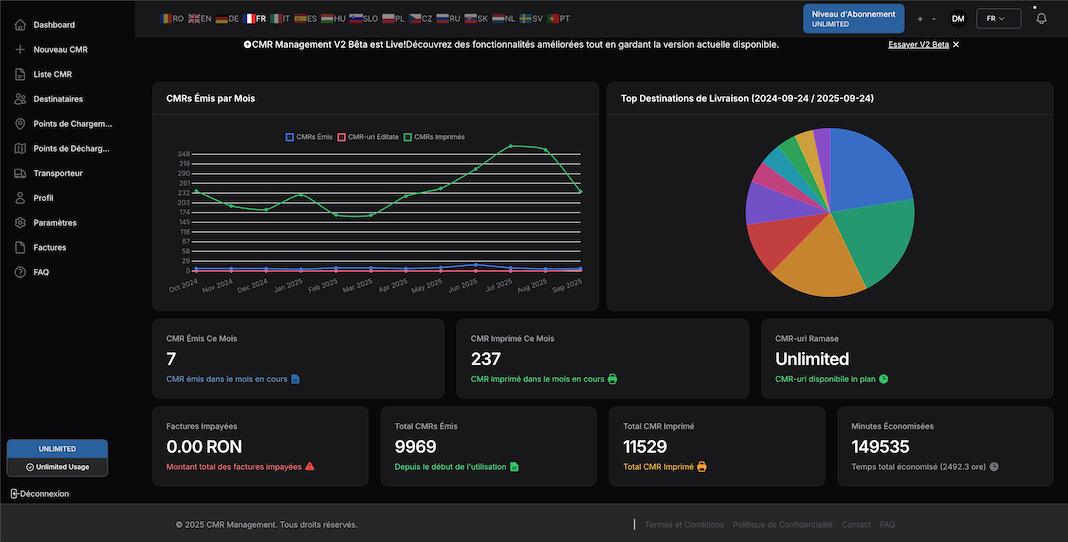 Soft document CMR - Funcționalități Gestionare Documente CMR